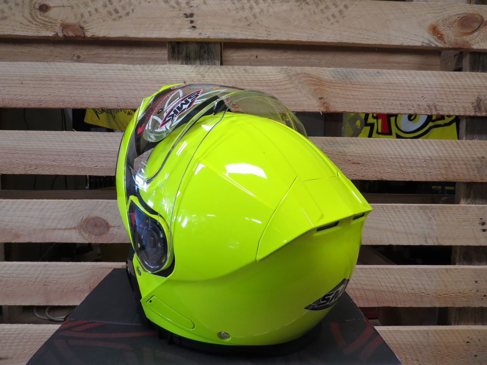 SMK glide systeem helm fluor geel klaphelm
